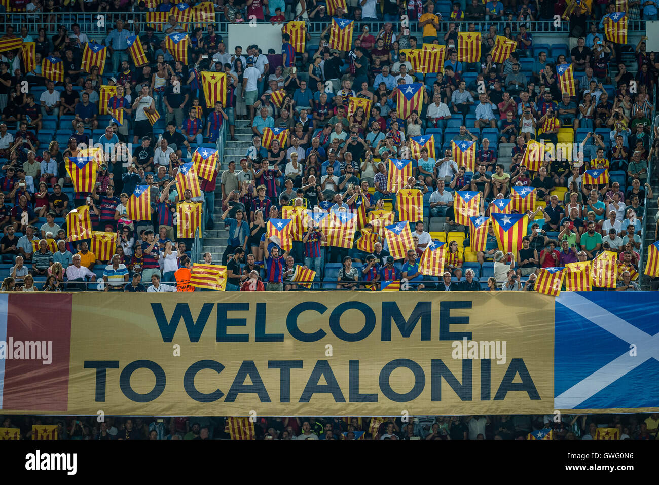 Barcelona, Catalonia, Spain. 13th Sep, 2016. Pro-independence fans of ...