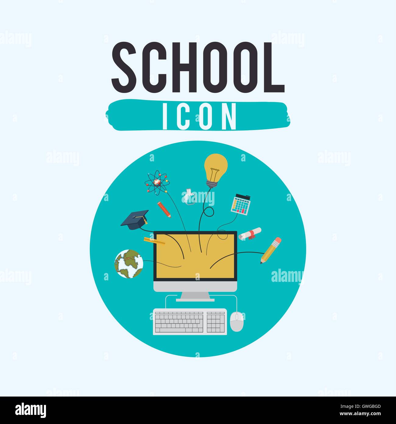 Computer and icon set of school inside circle design Stock Vector Image ...