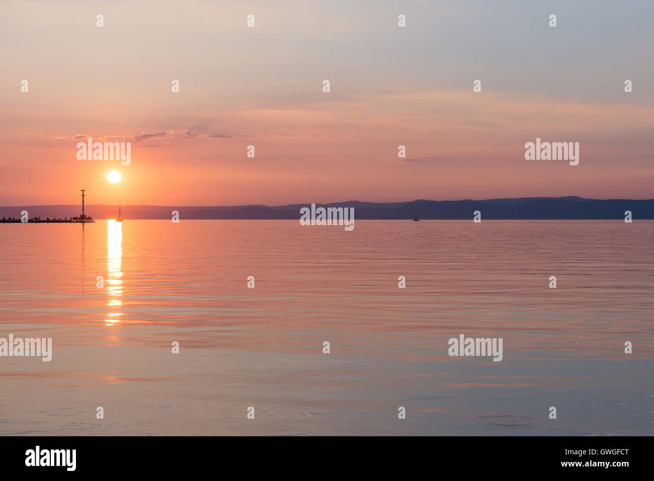 Sunset over Lake Balaton in Siofok, Hungary Stock Photo - Alamy