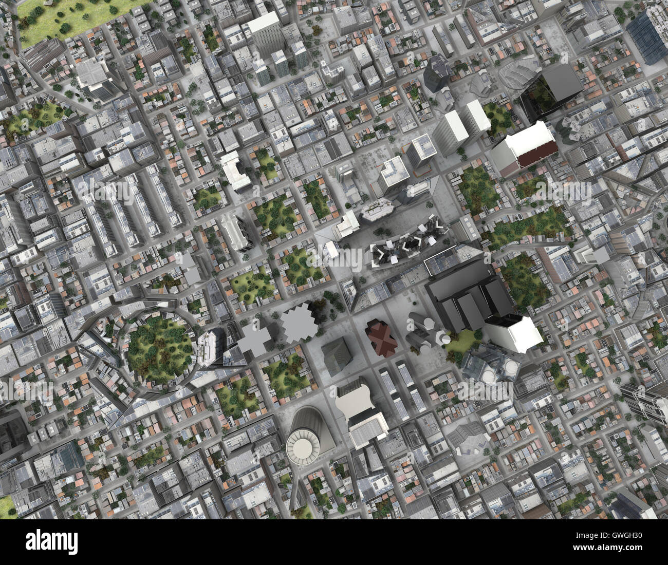 City top view 3d rendering Stock Photo - Alamy