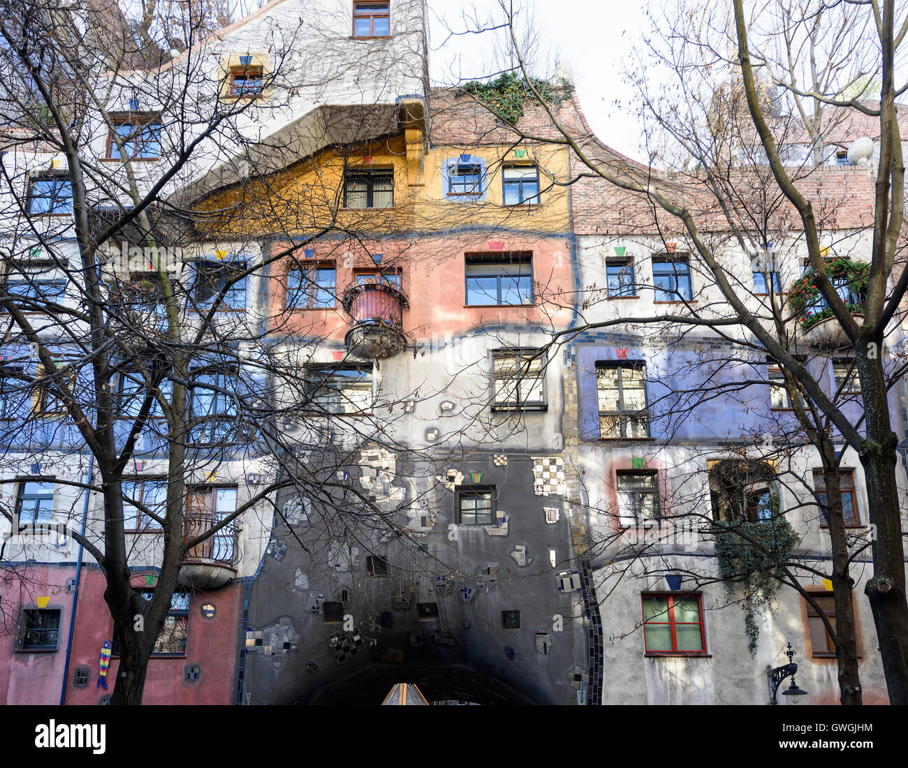 Hundertwasser house with colorful facade in Vienna, Austria Stock Photo ...