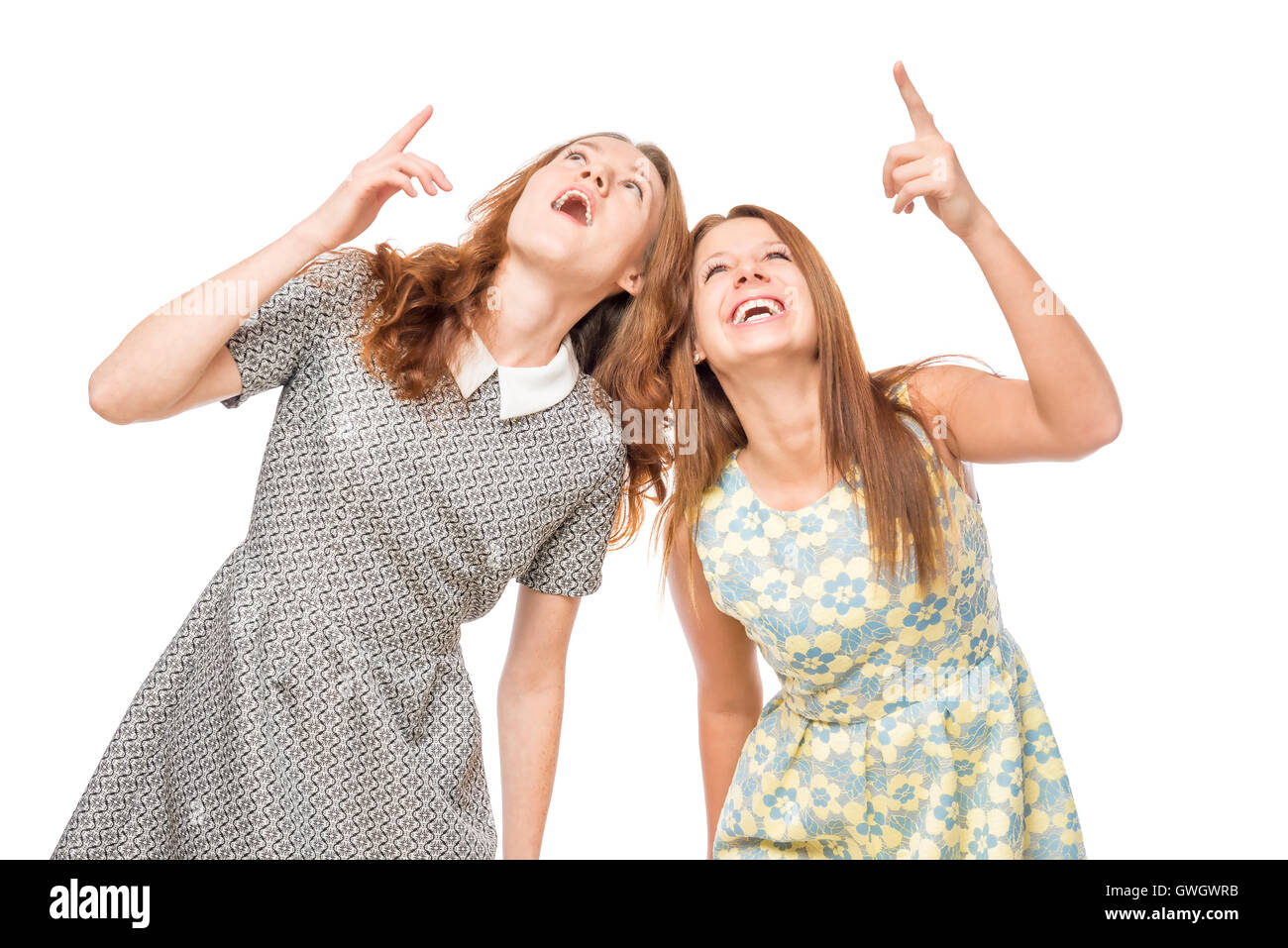 two friends show up on a white background Stock Photo - Alamy