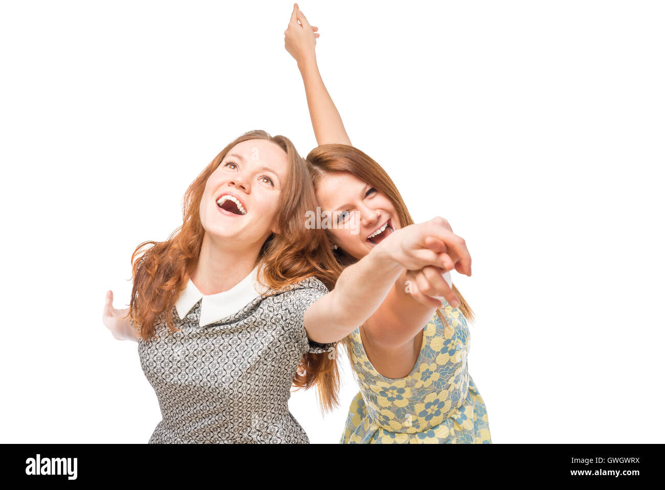 cheerful girl in a dress on a white background isolated Stock Photo - Alamy