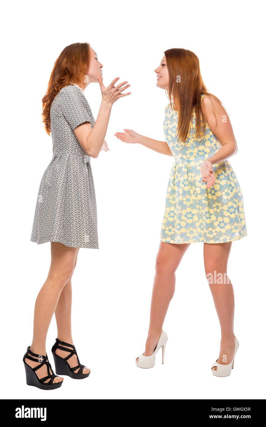 pretty girls arguing about trifles on a white background Stock Photo ...
