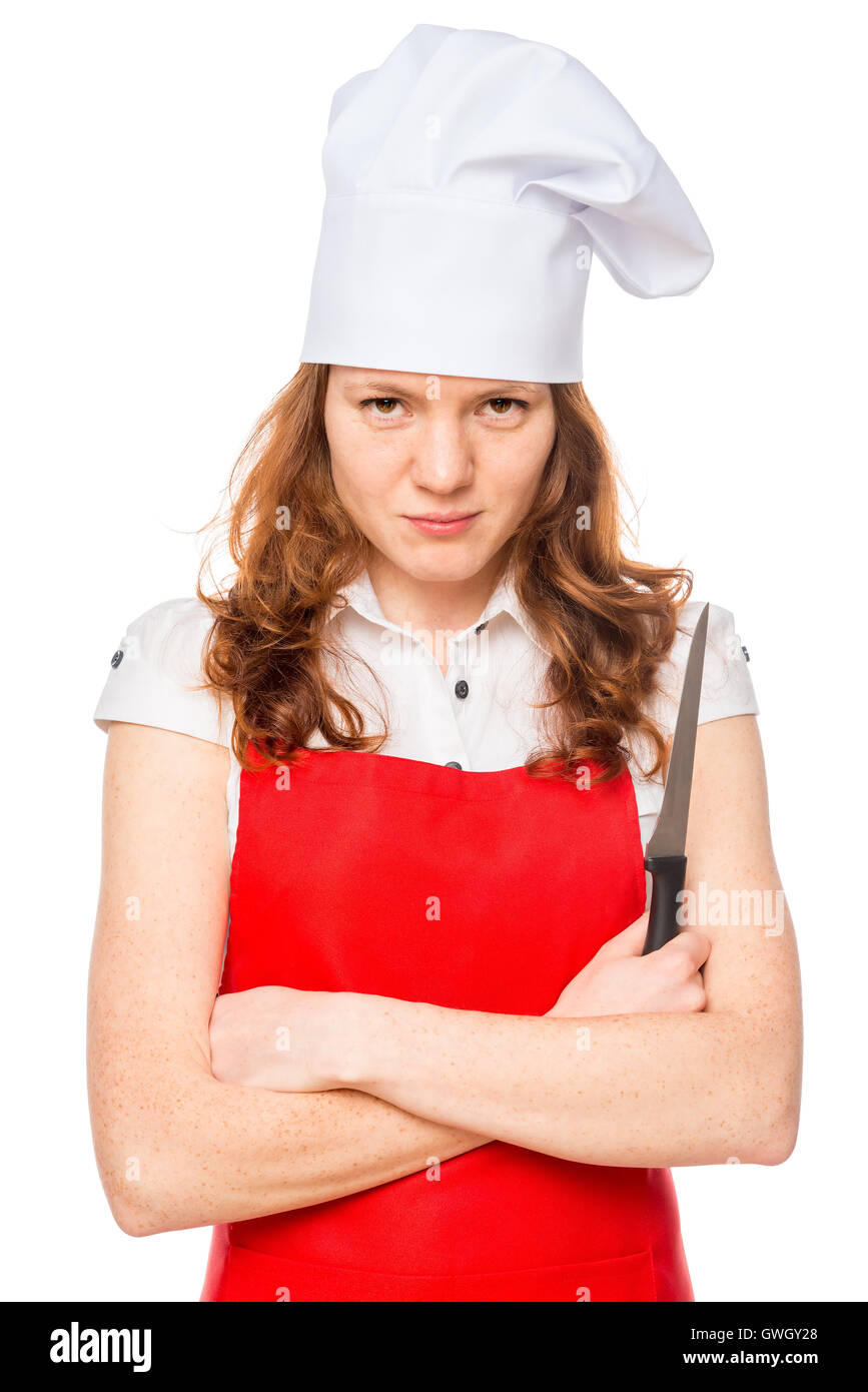 angry chef with a sharp knife on a white background Stock Photo - Alamy