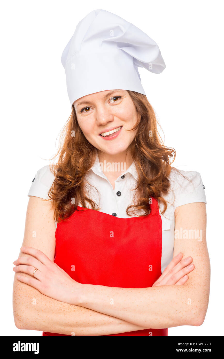 portrait of a happy and successful chef on a white background isolated ...