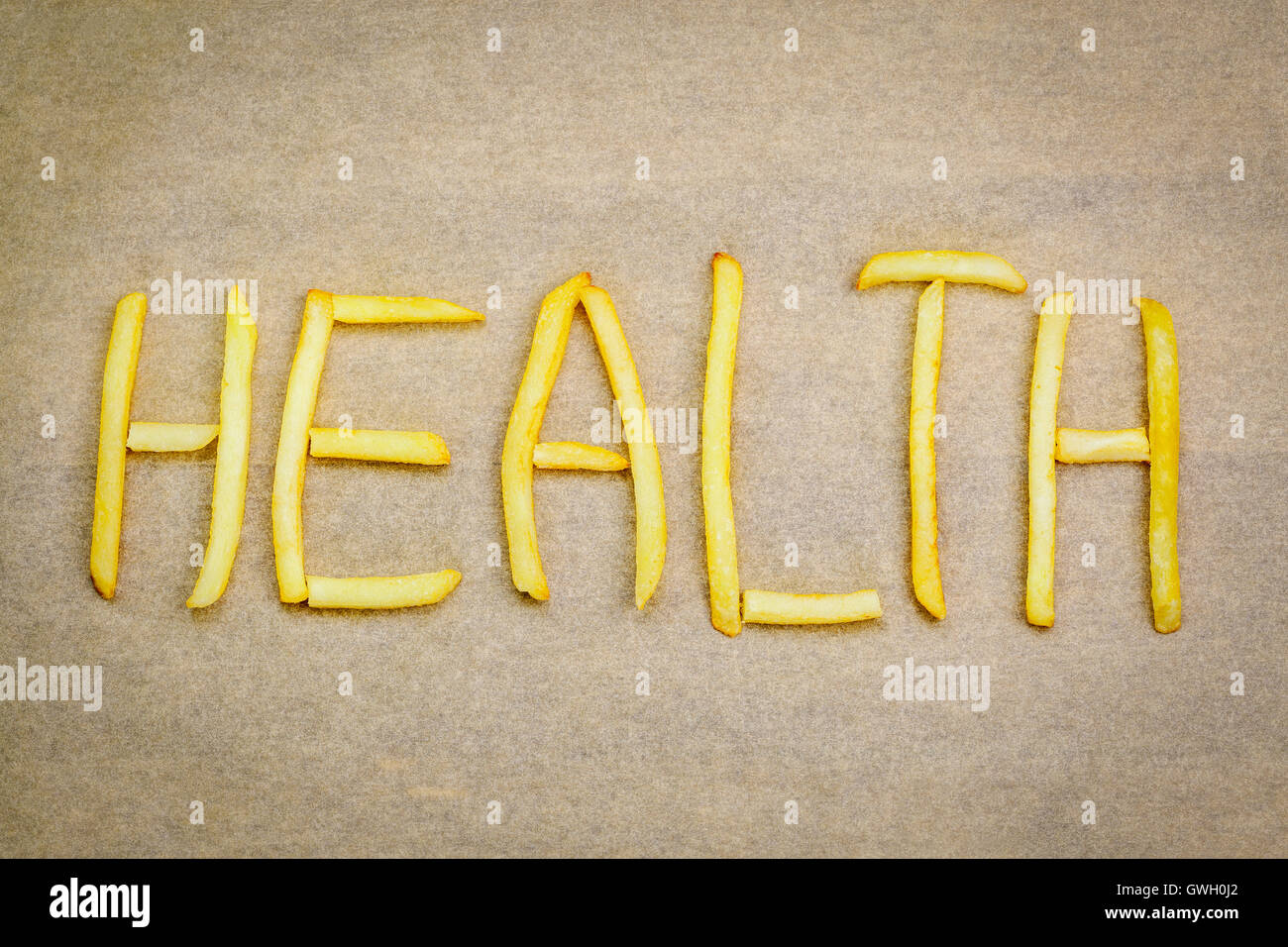 French fries inscription Health Stock Photo - Alamy