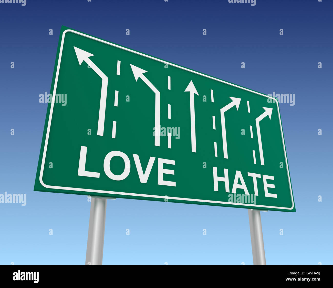love hate road sign 3d illustration Stock Photo - Alamy