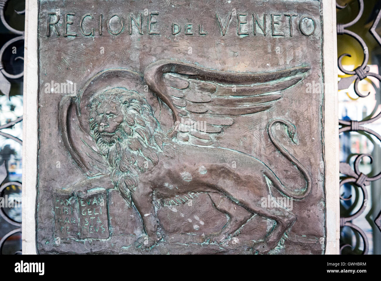 Bronze plaque of the Lion of Saint Mark, symbol of the Veneto Region ...
