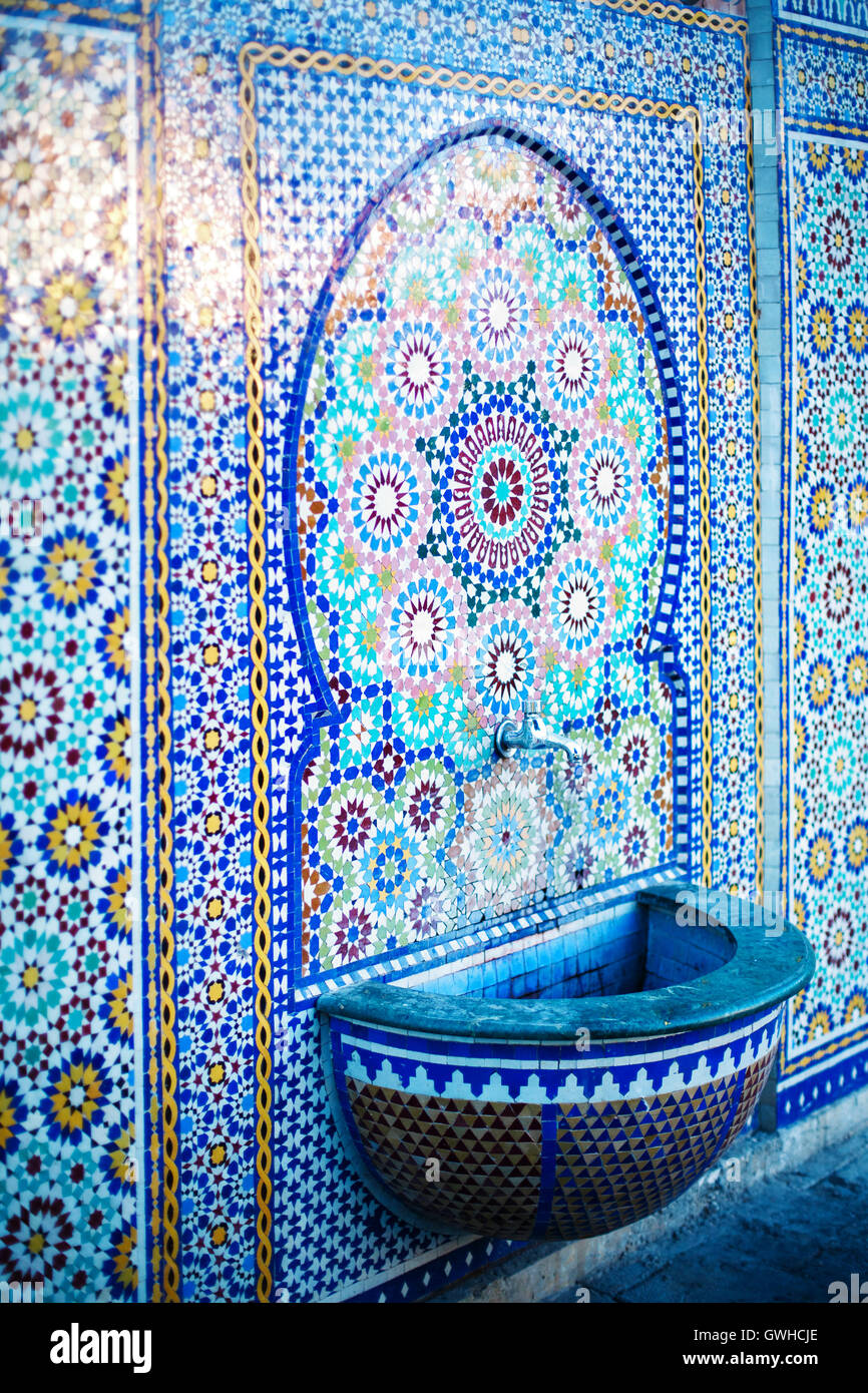 Muslim old mosque details. Place for washing before entrance. Beautiful ...