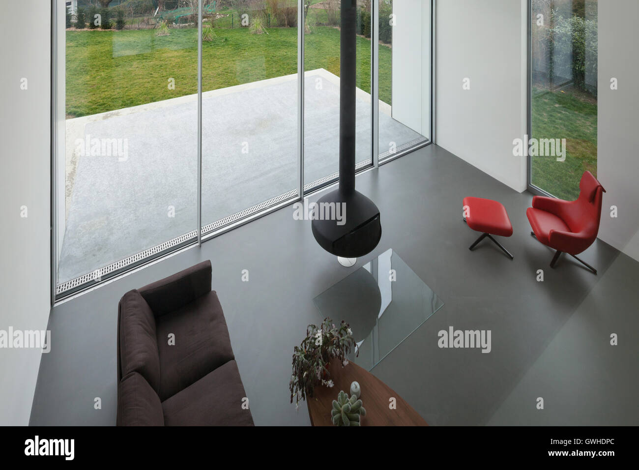 Interior of a beautiful modern house, living room, top view Stock Photo ...