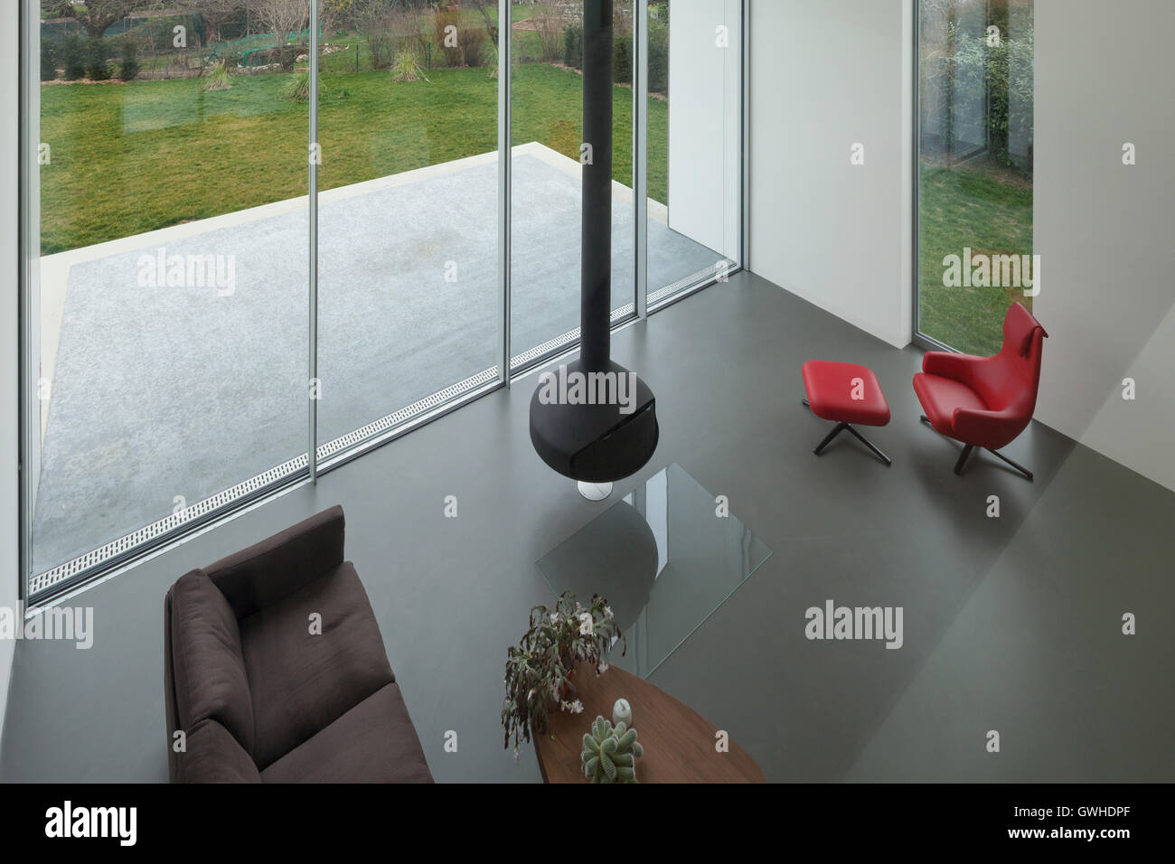 Interior of a beautiful modern house, living room, top view Stock Photo ...