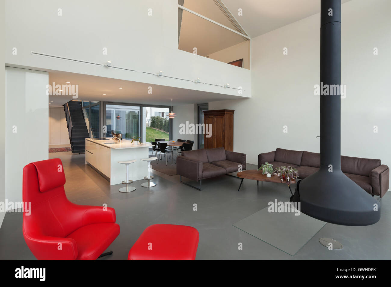 Interior of a modern house, wide open space Stock Photo - Alamy