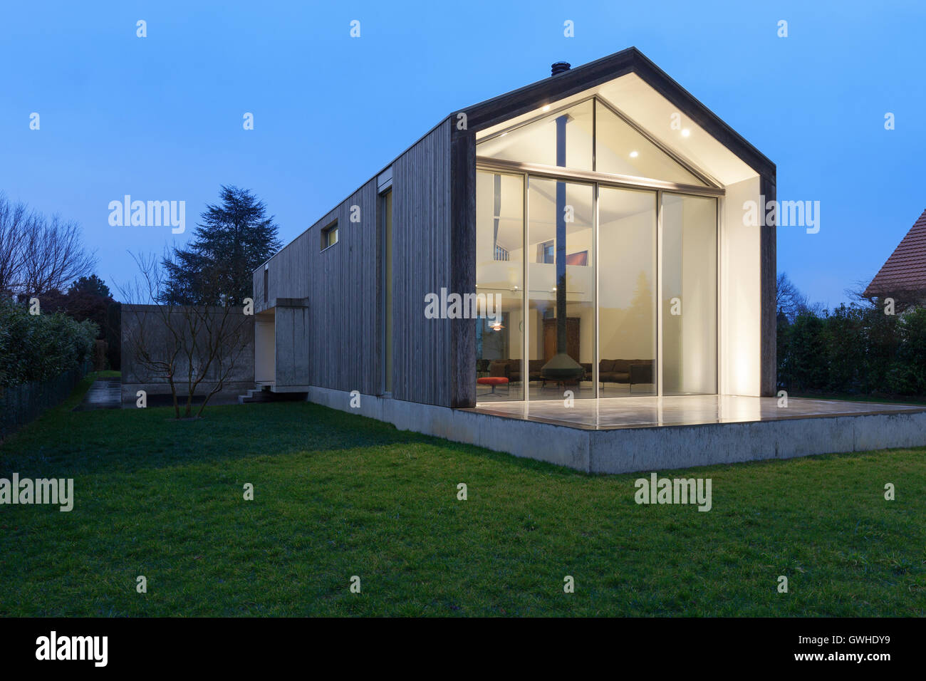 beautiful modern house, night scene Stock Photo - Alamy