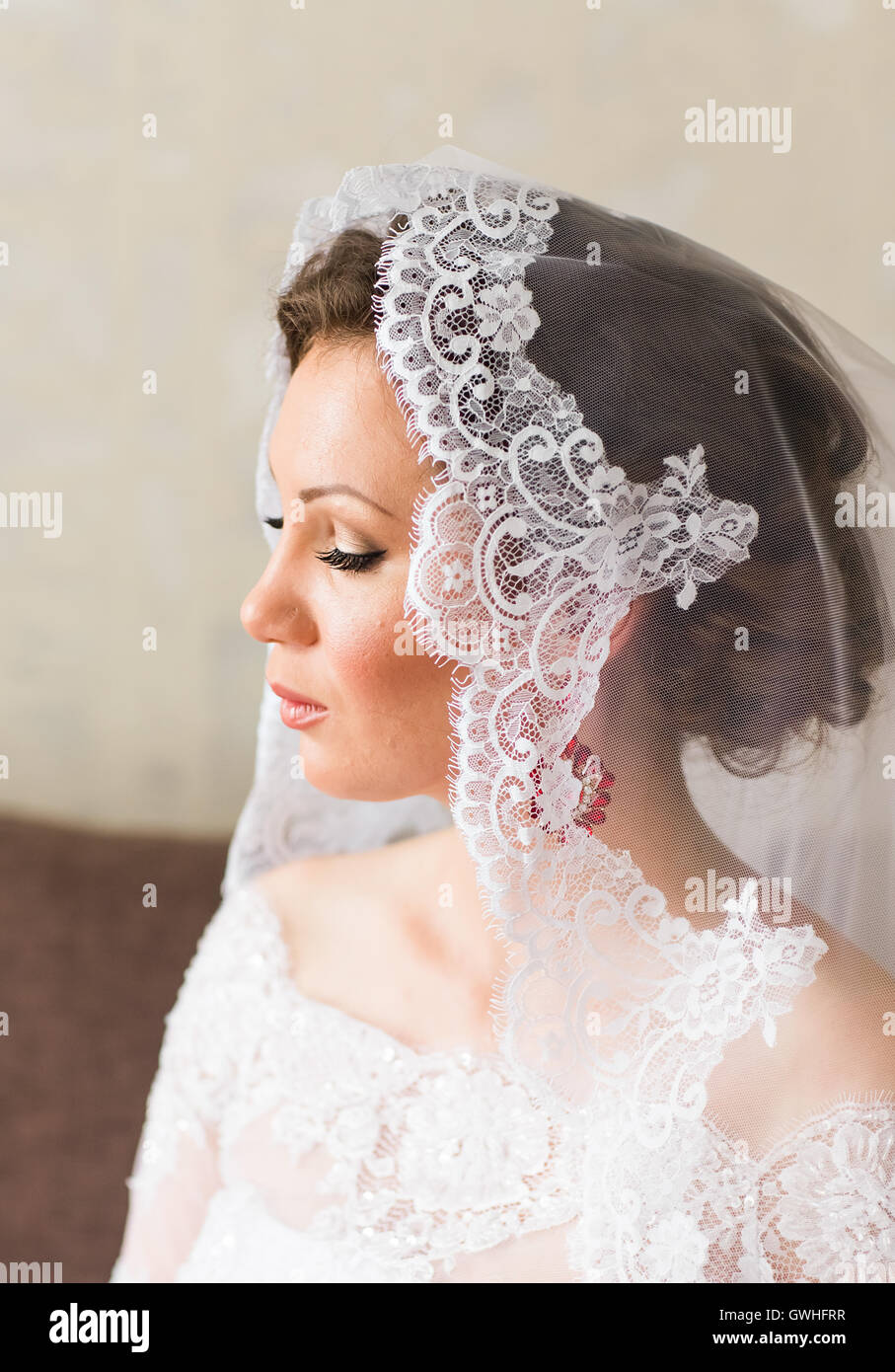 Bride with veil Stock Photo - Alamy