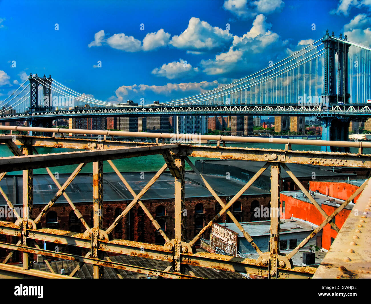 A view of Manhattan Bridge in HDR Stock Photo - Alamy