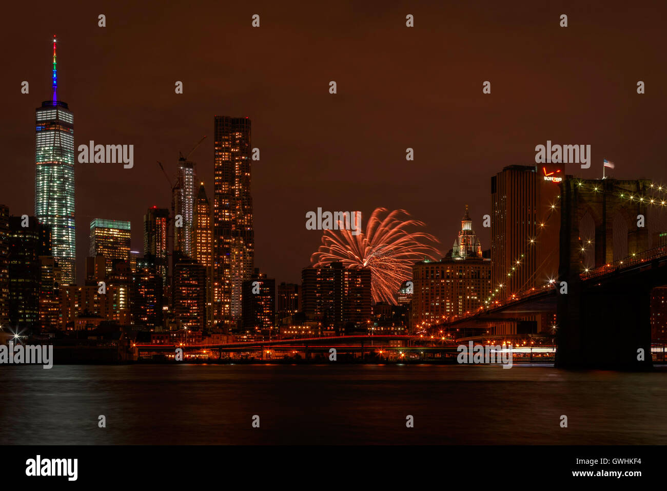Bright lights of New York City at night Stock Photo - Alamy