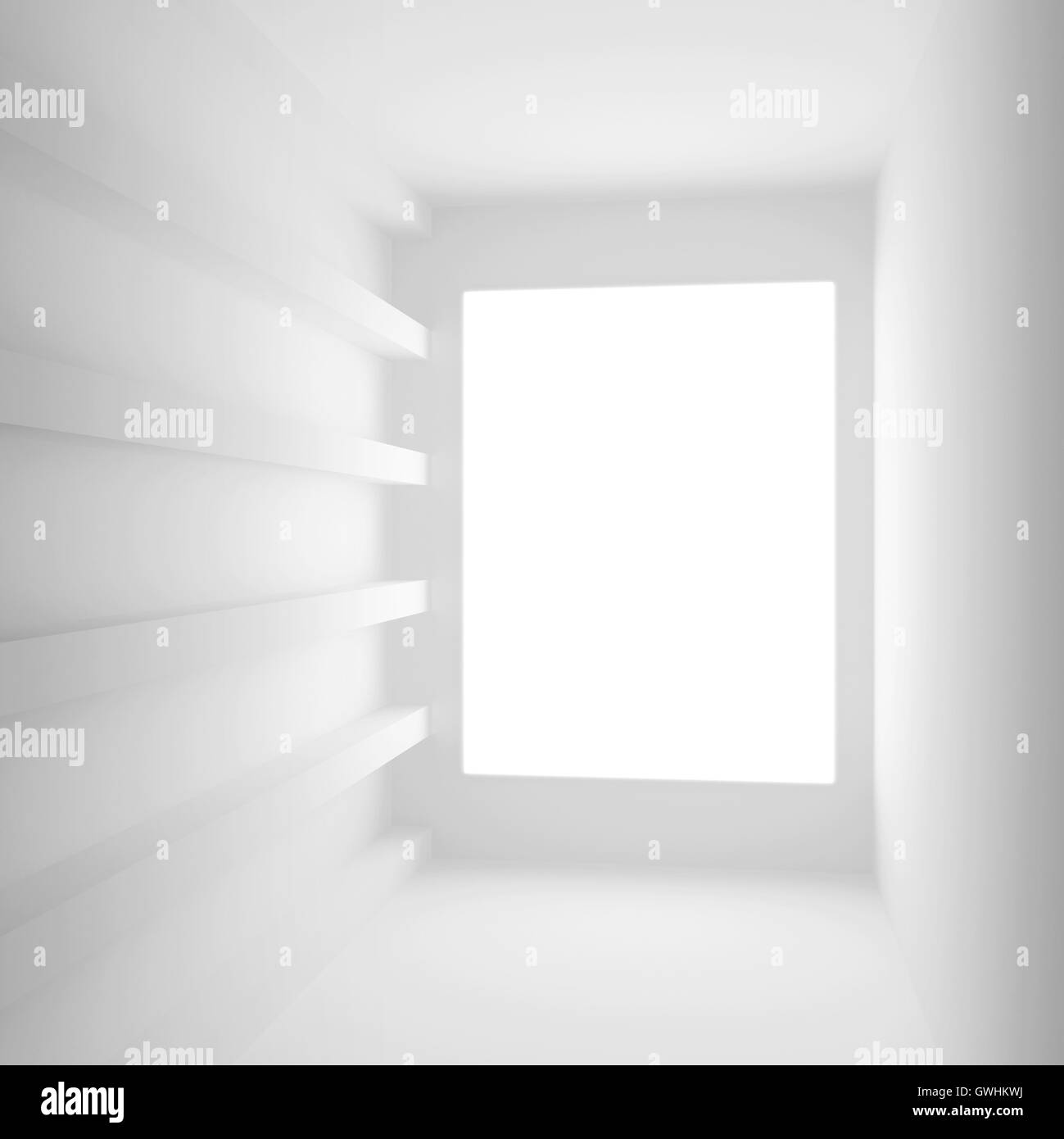 White abstract interior with empty window. Square 3d illustration Stock ...