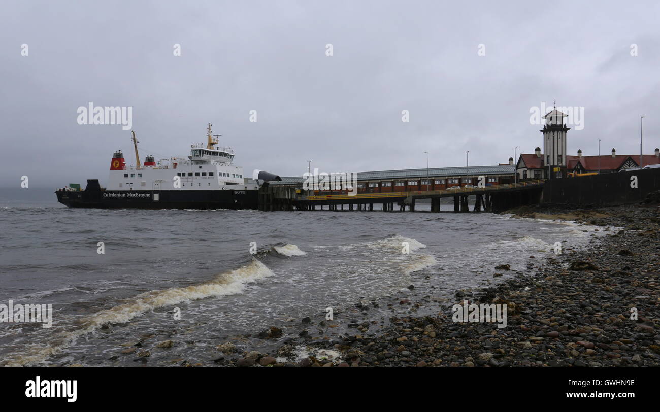Calmac ferry MV Bute docked Wemyss Bay Scotland August 2016 Stock Photo ...