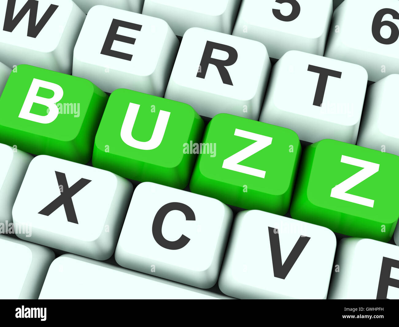Buzz Key Shows Awareness Exposure And Visibility Stock Photo - Alamy