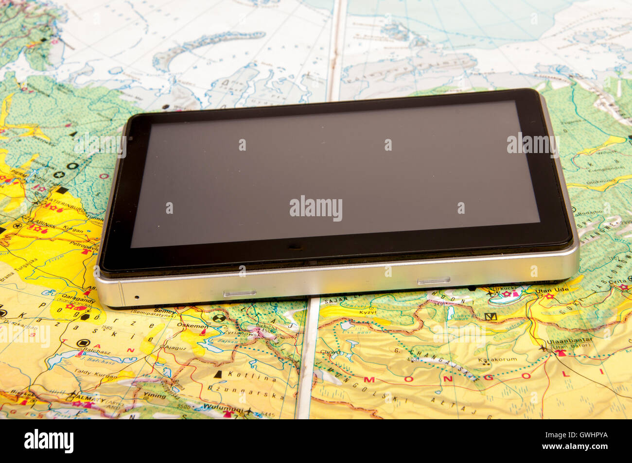 Navigation system and road map Stock Photo - Alamy