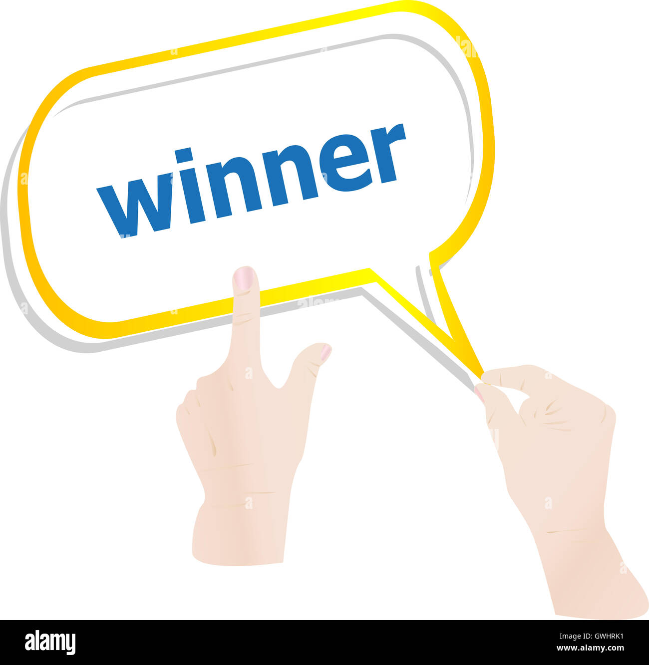 hands push word winner on speech bubbles Stock Photo - Alamy
