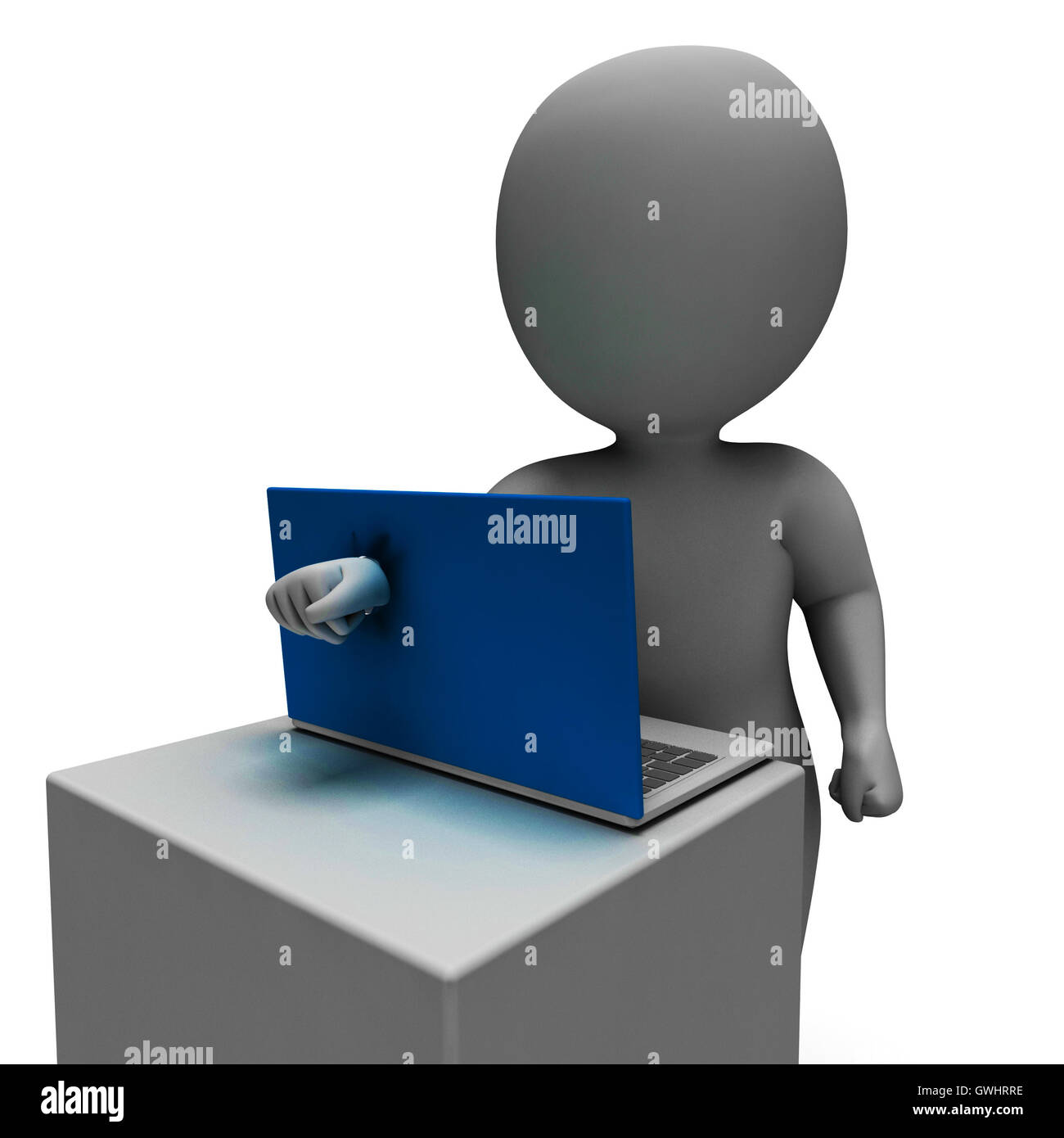 Punching Computer Shows Anger And Stress Stock Photo - Alamy