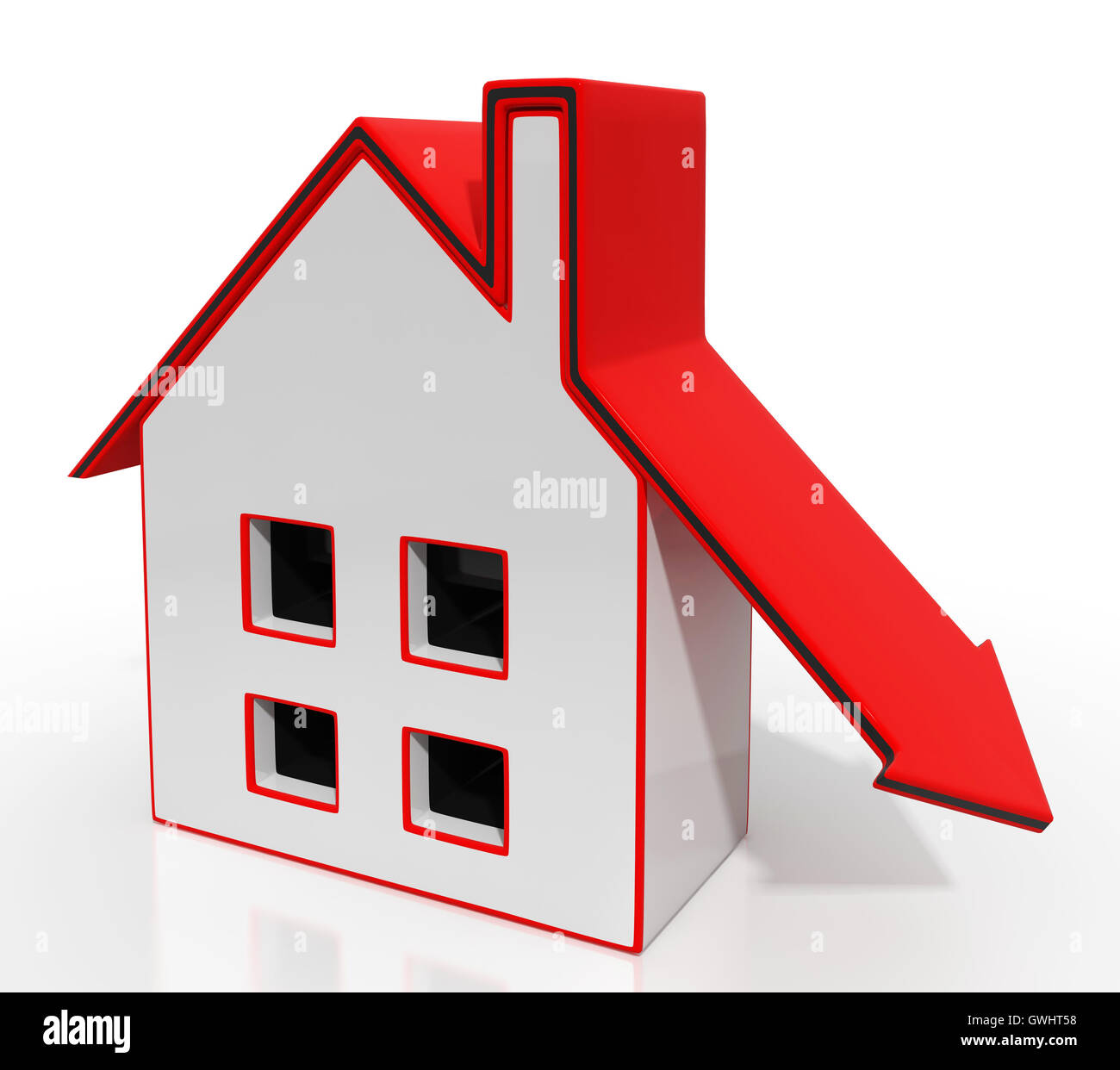 House And Down Arrow Shows Property Recession Stock Photo - Alamy