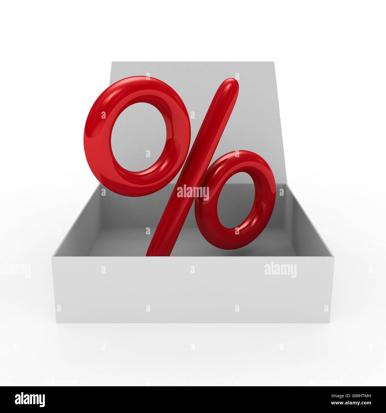 Open box with percent on white background. Isolated 3D image Stock ...