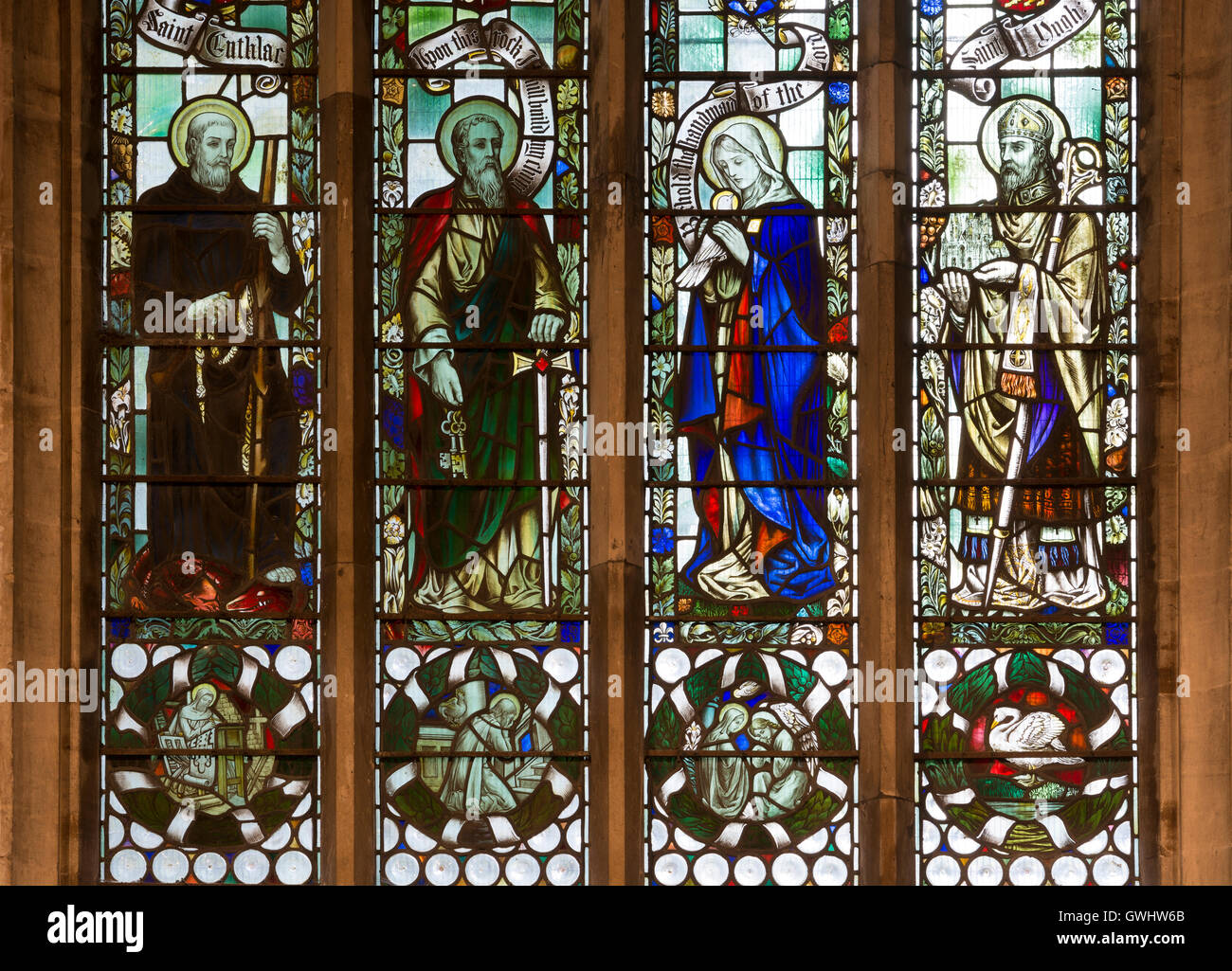Stained glass in St Guthlac`s Church, Stathern, Leicestershire, England ...