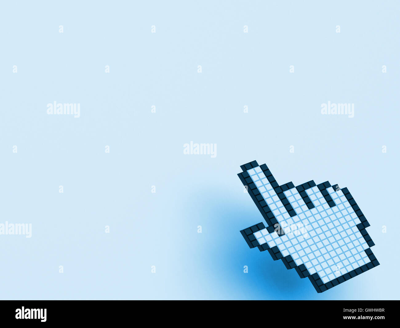 Cursor Hand On Blue Background Shows Blank Copy Space Website Stock ...