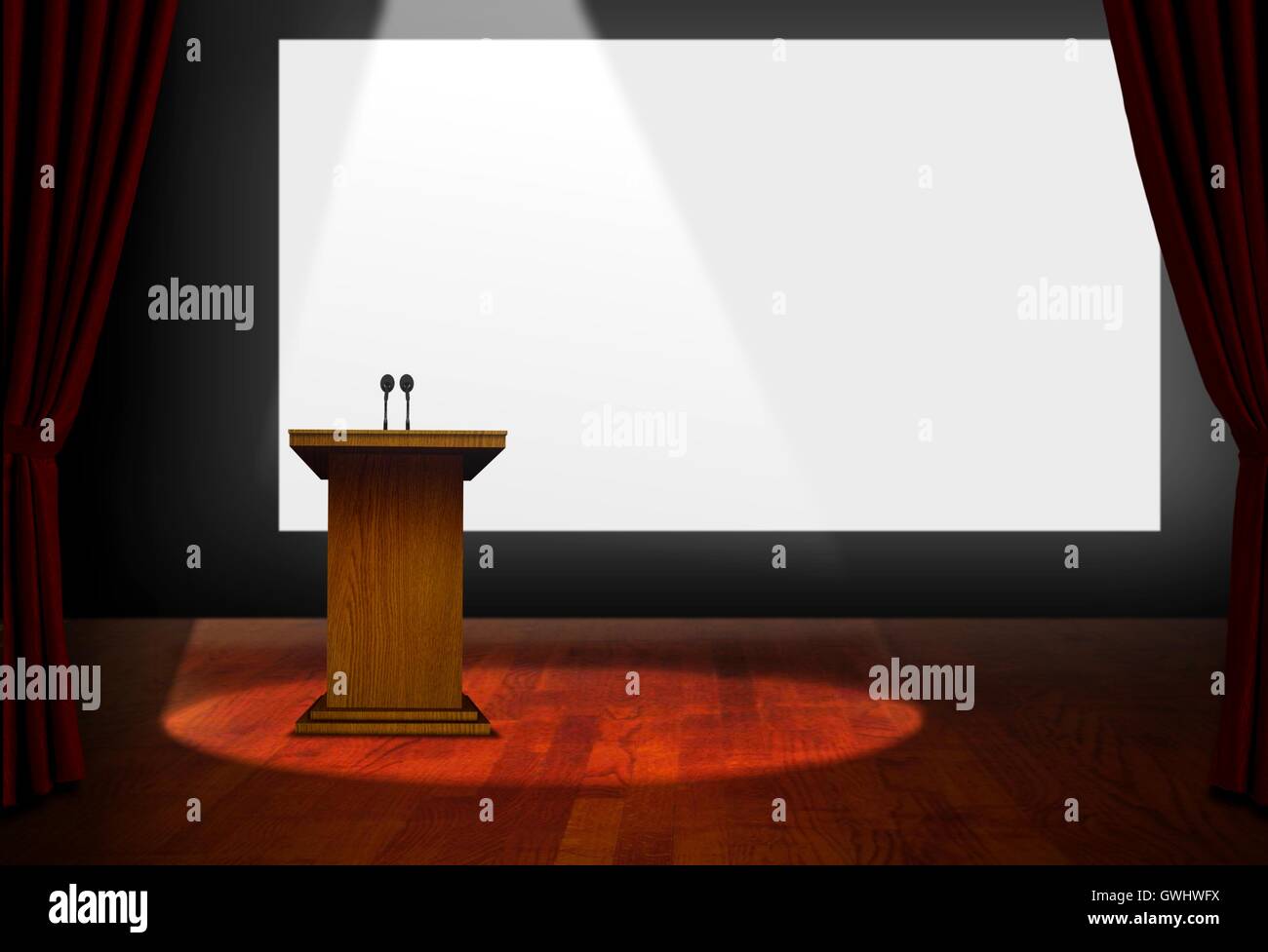 Seminar Podium and Blank Screen on Stage Stock Photo - Alamy