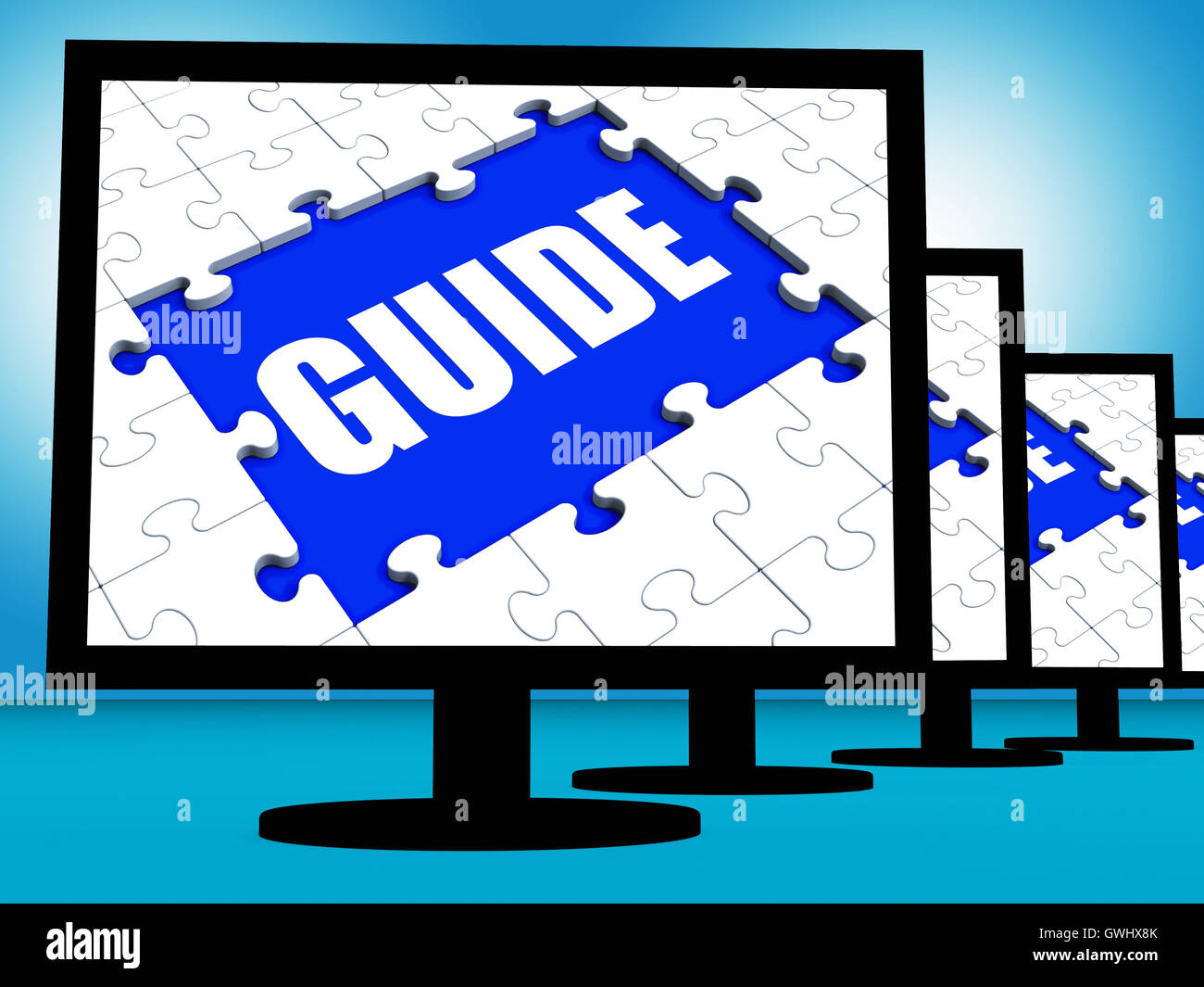 Guide Screen Shows Helping Organizer Or Guidance Stock Photo - Alamy