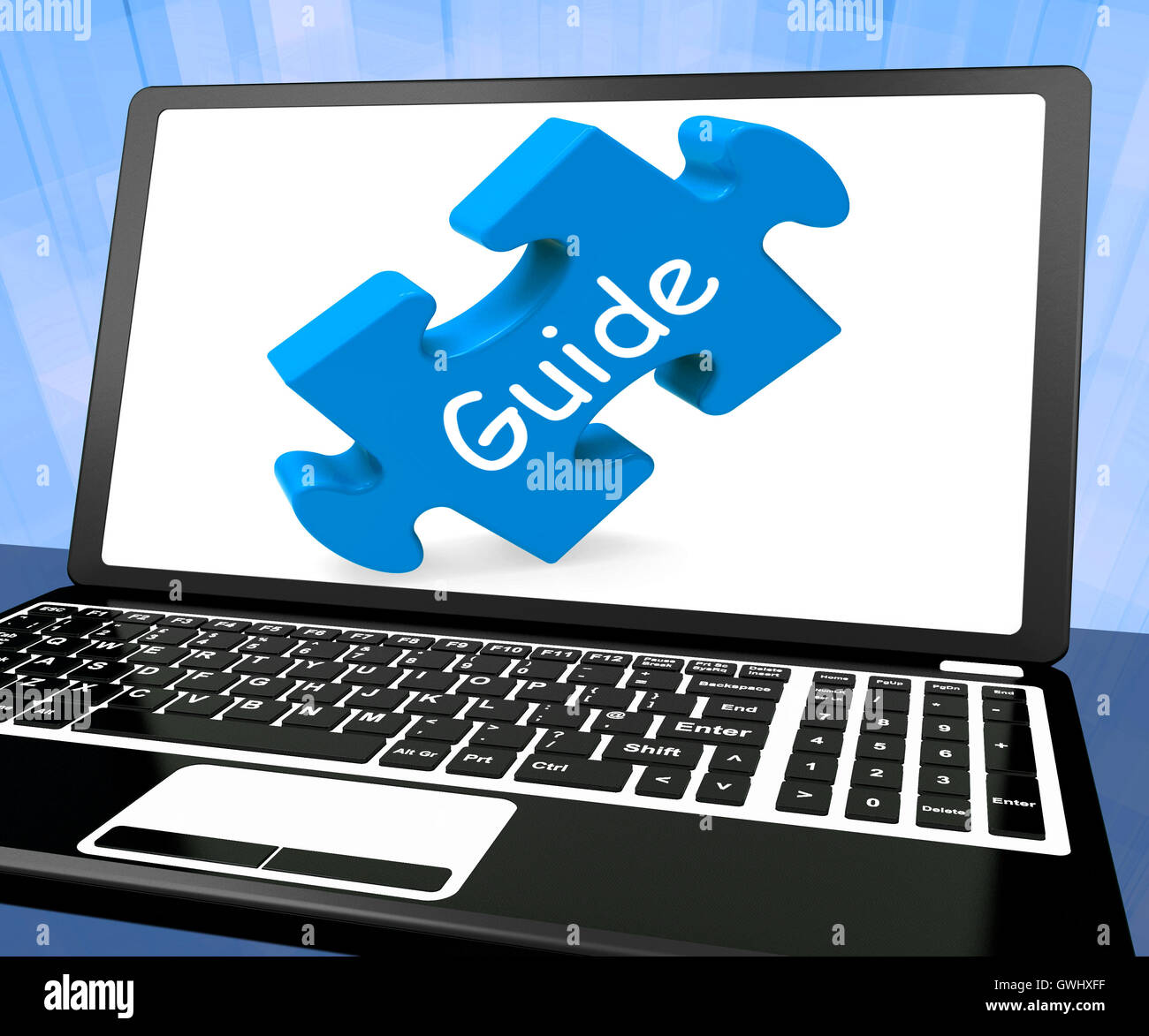 Guide Laptop Shows Assistance Instructions Or Guidance Stock Photo - Alamy