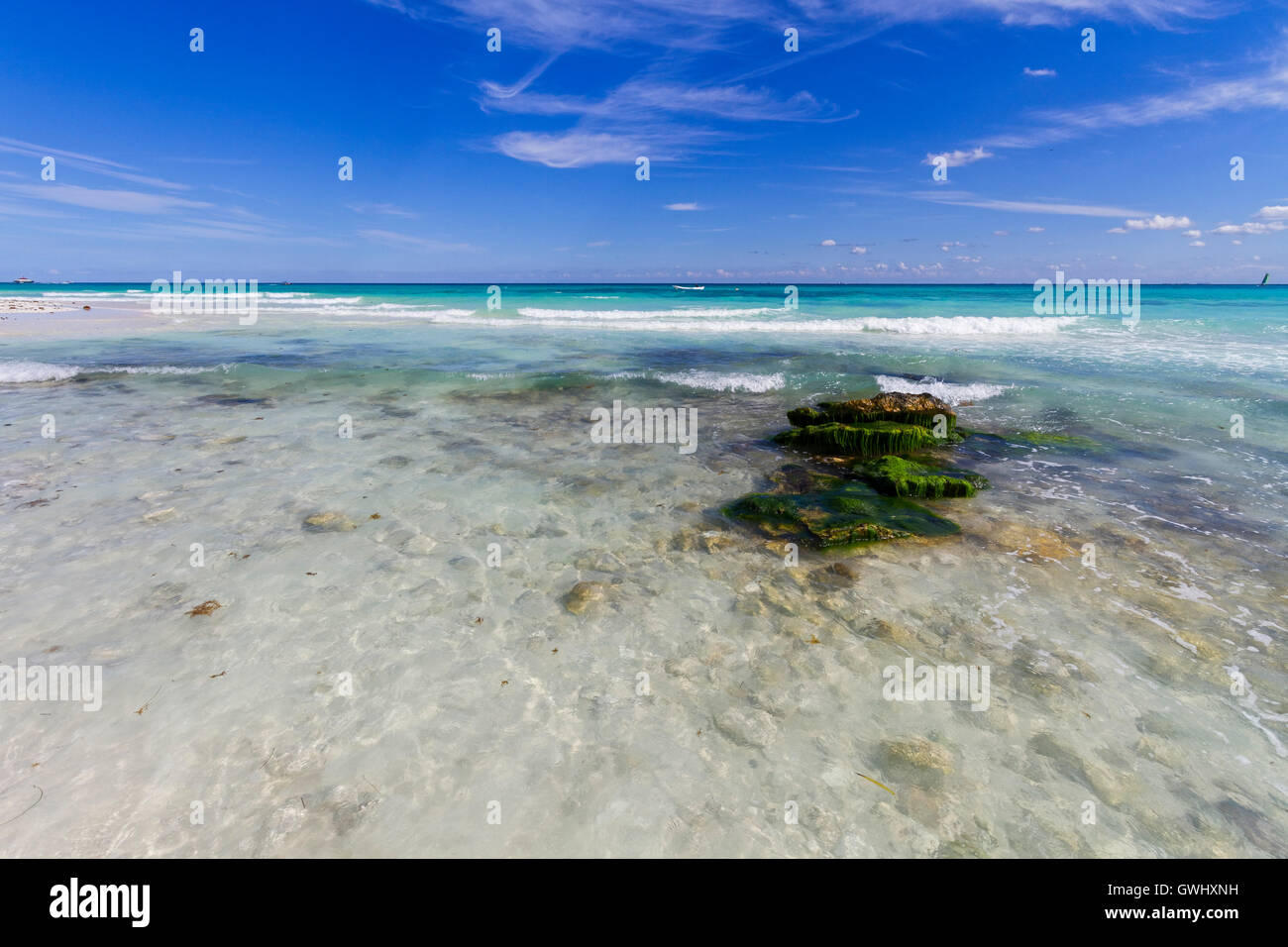 View of the Caribbean beach with crystal clear water Stock Photo - Alamy