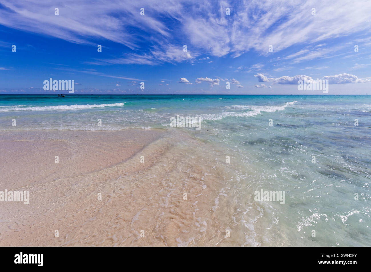 View of the Caribbean beach with crystal clear water Stock Photo - Alamy
