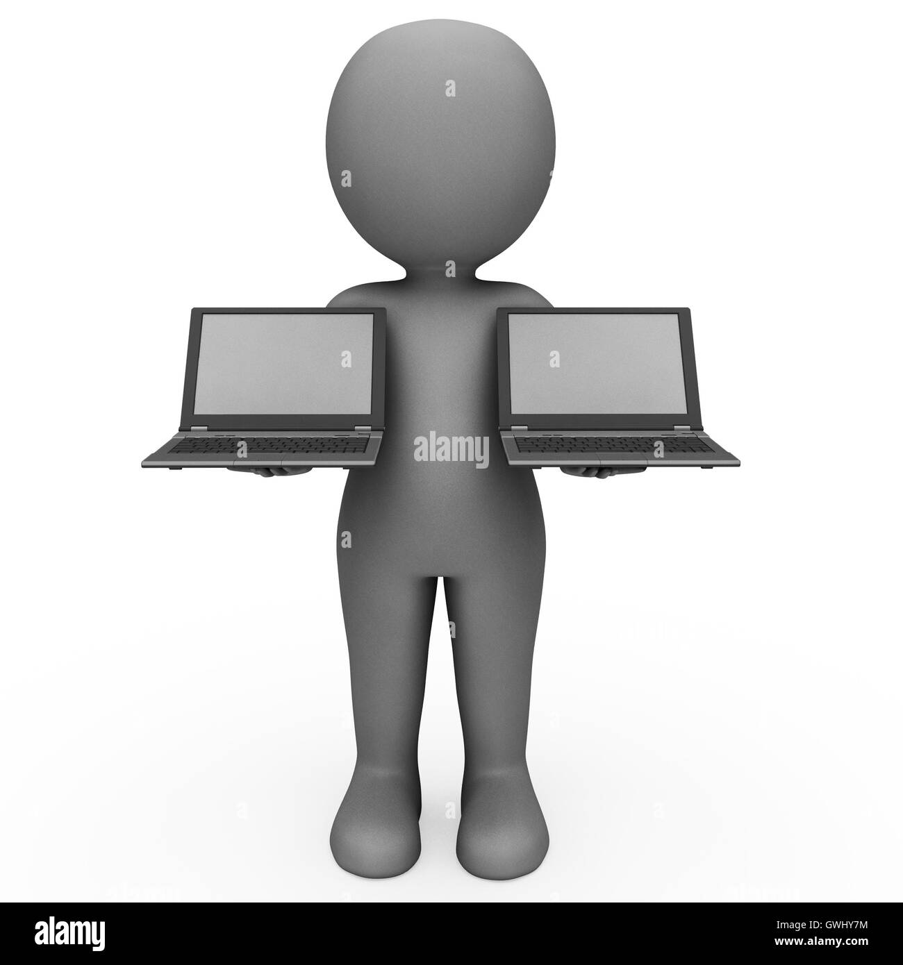 Laptops And Character Shows Browsing Internet Stock Photo - Alamy