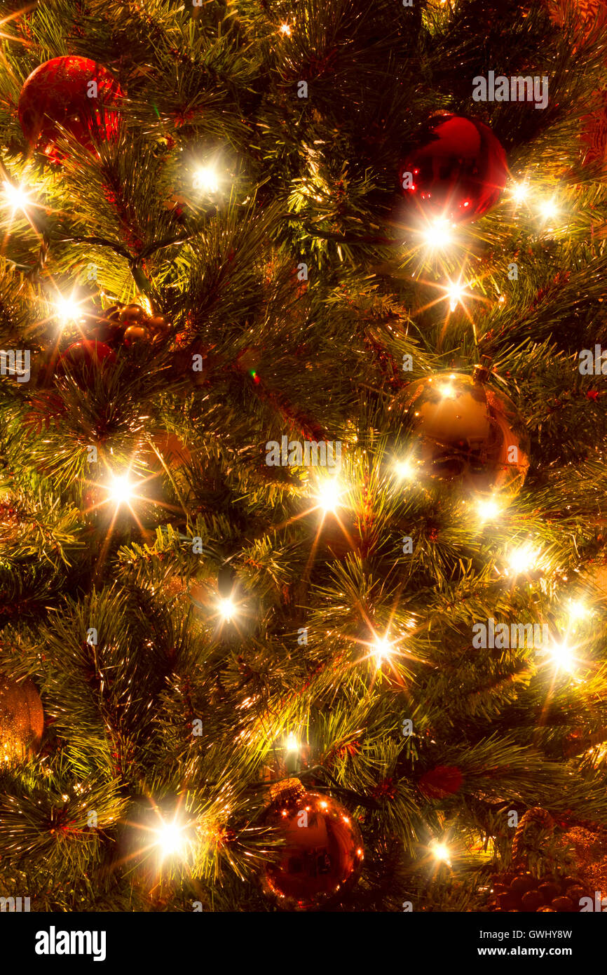 Bright colorful decorations on a Christmas Tree Stock Photo - Alamy