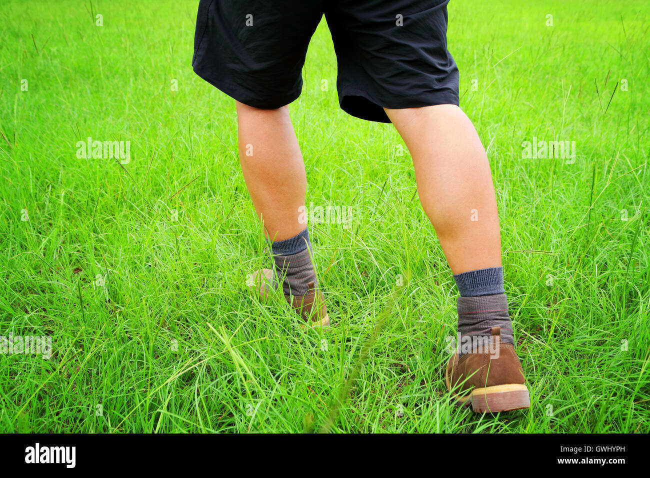 Man walking on the lawn Stock Photo - Alamy