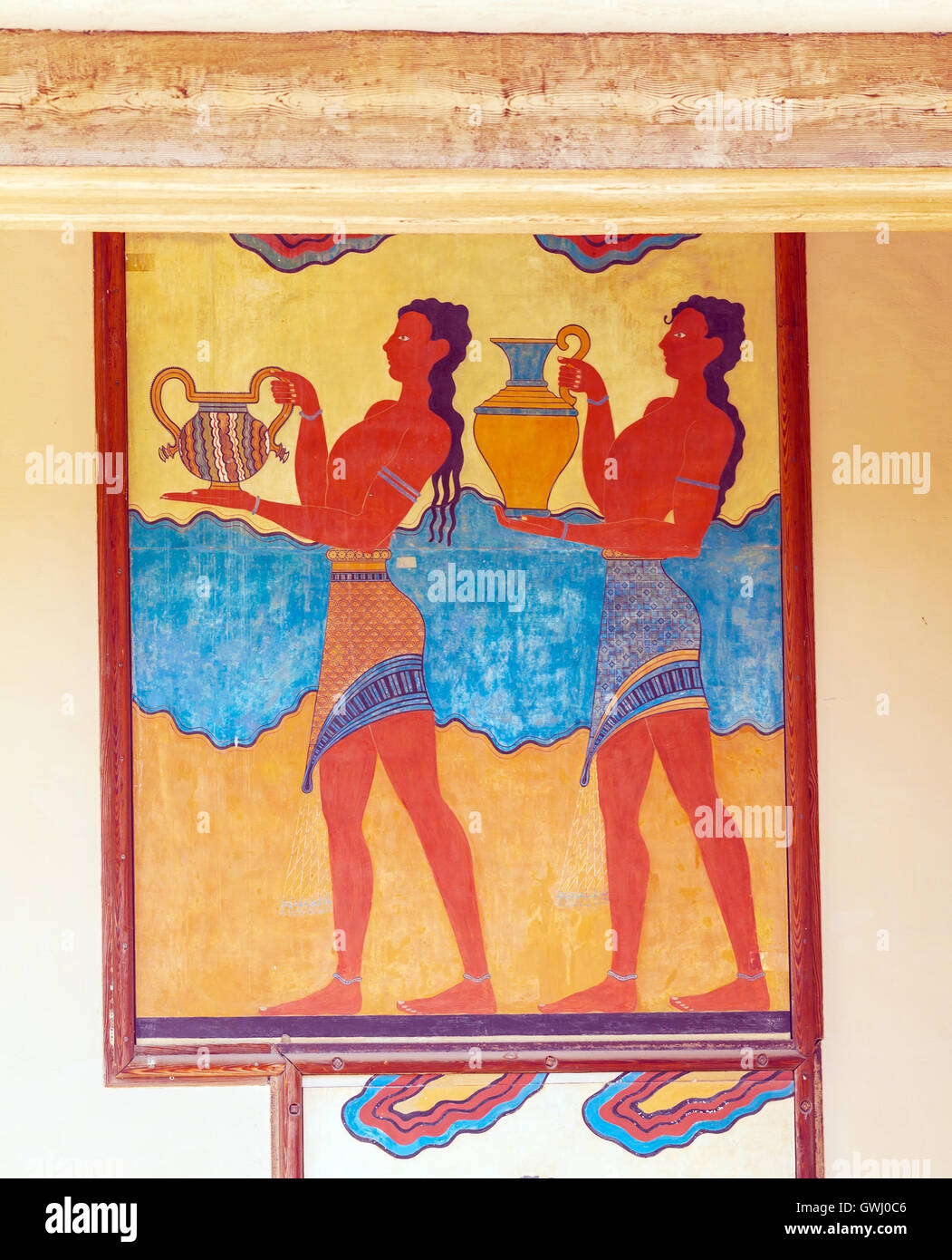 Water carrier fresco, symbol of minoan culture, Knossos palace, Crete ...