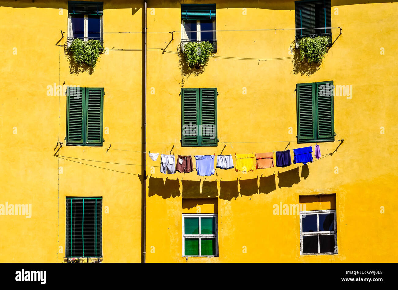 Detail of colorful yellow house walls and windows Stock Photo - Alamy