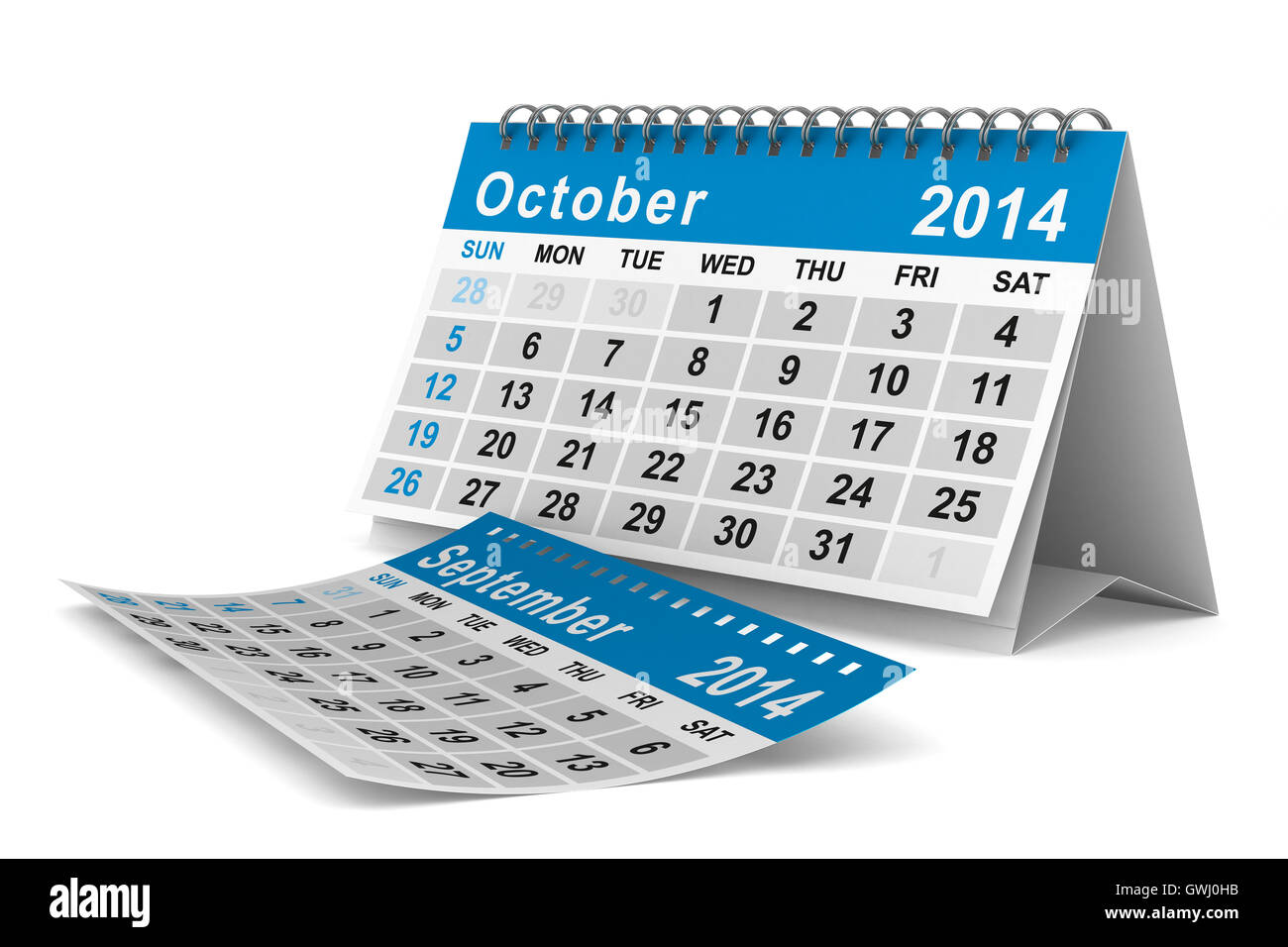 2014 year calendar. October. Isolated 3D image Stock Photo - Alamy