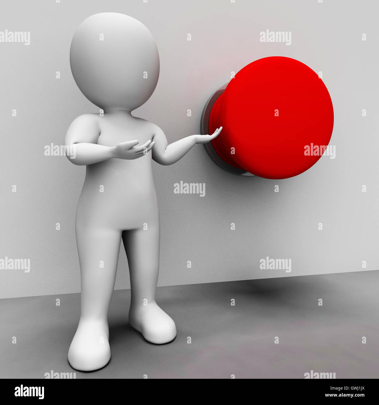 Push Button And Character Shows Control Stock Photo - Alamy