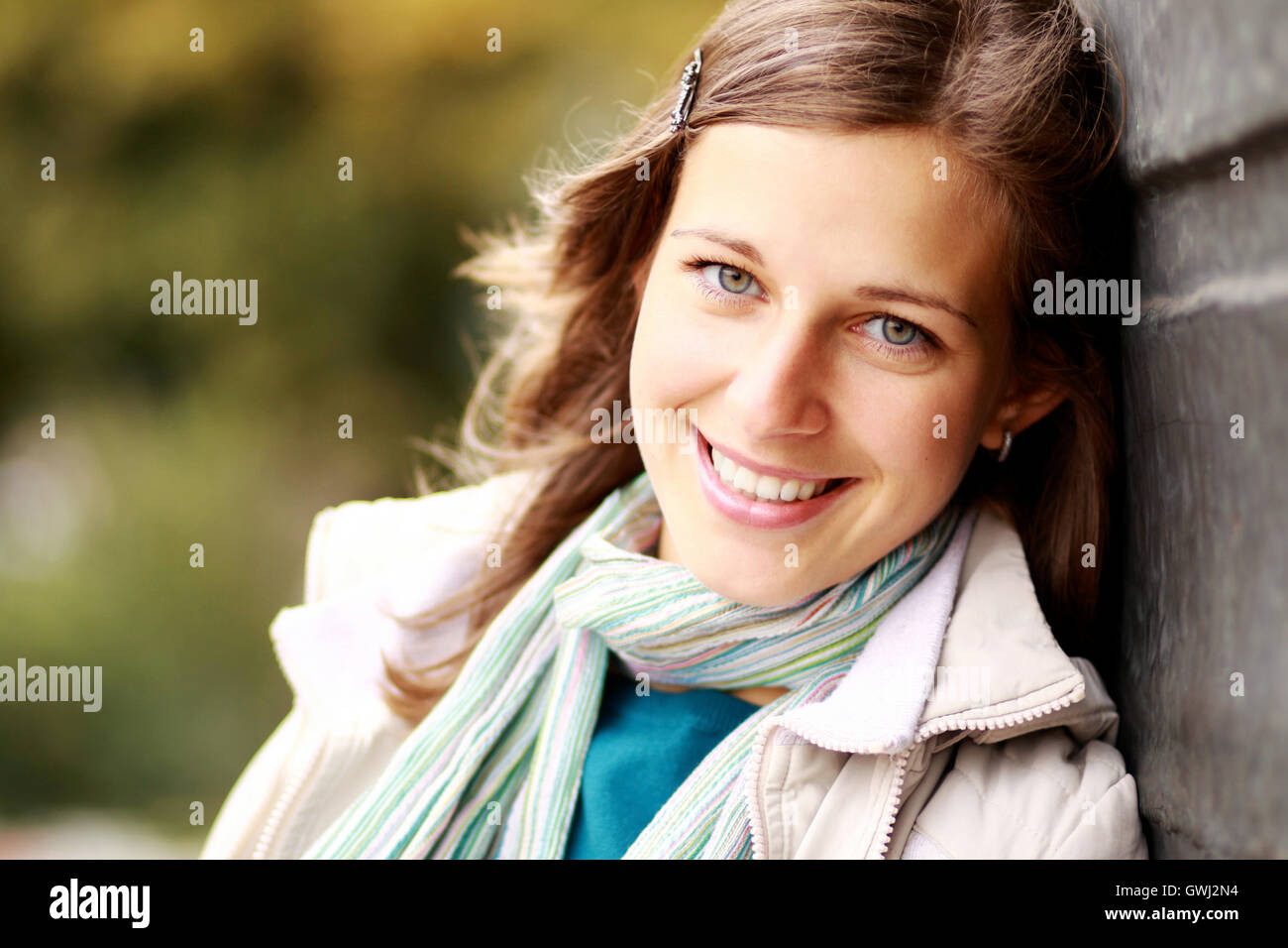 Closeup portrait of a happy young woman smiling Stock Photo - Alamy