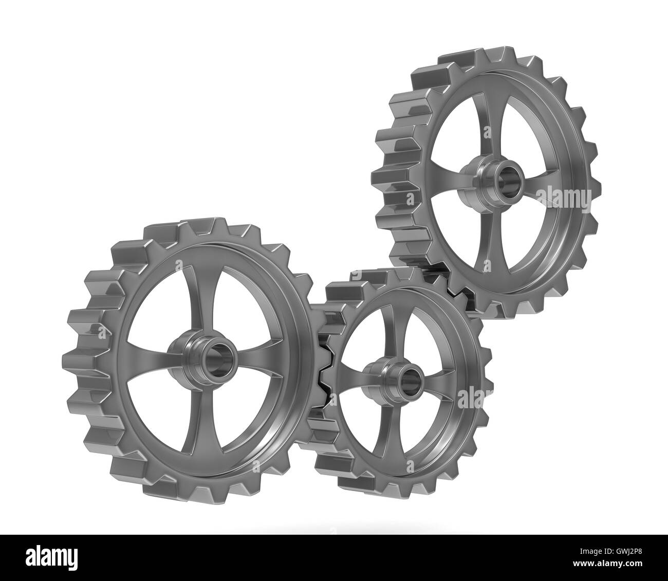 Three gears on white background. Isolated 3D image Stock Photo - Alamy