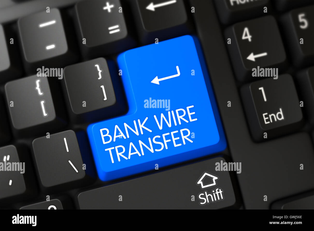 Blue Bank Wire Transfer Key on Keyboard. 3D Render Stock Photo - Alamy