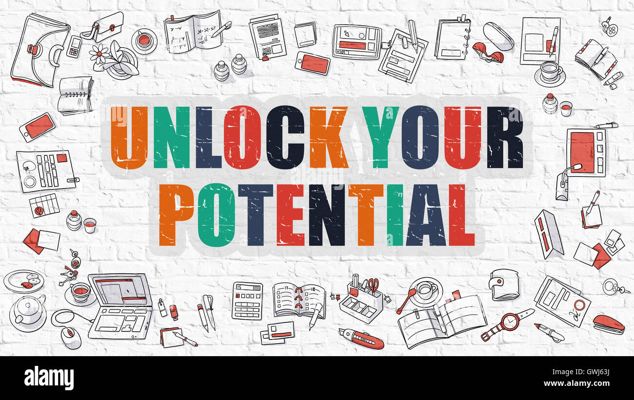 Unlock Your Potential Concept with Doodle Design Icons Stock Photo - Alamy