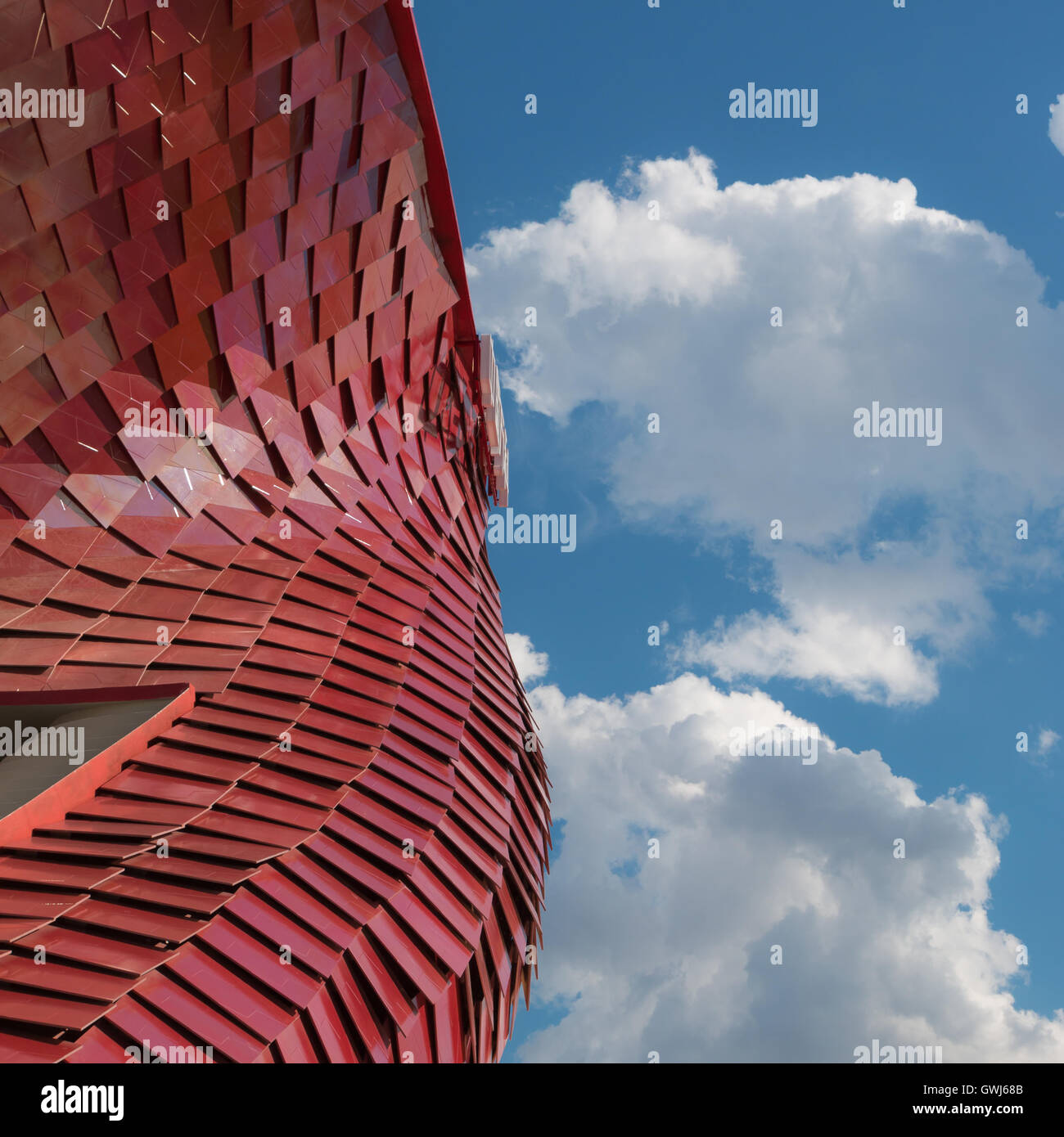 Detail of Futuristic Megastructure: Curve Red Building Facade at ...