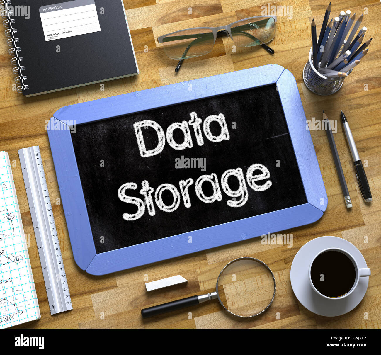 Small Chalkboard with Data Storage. 3D Render Stock Photo - Alamy