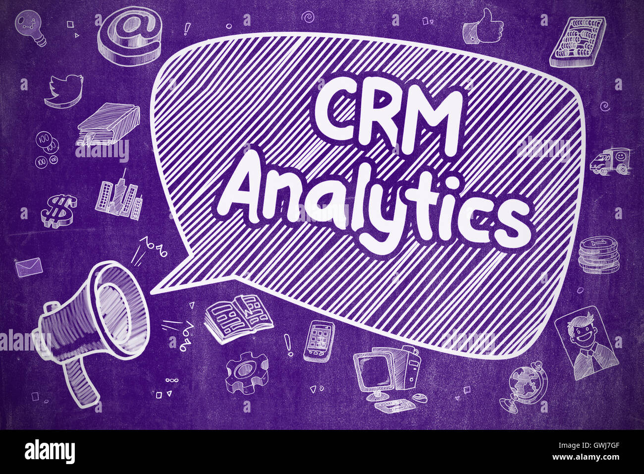 CRM Analytics - Doodle Illustration on Purple Chalkboard Stock Photo - Alamy